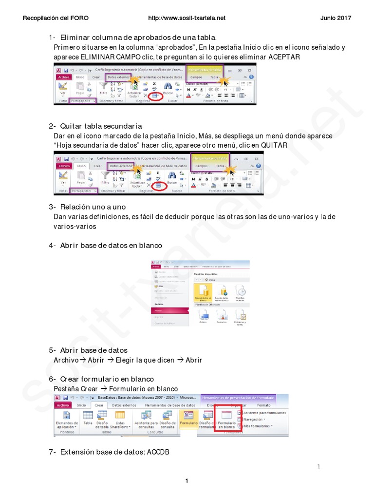 Guía de Uso de Access: Consultas y Formularios | PDF | Tabla (base de datos) | SQL