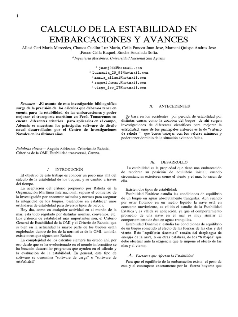 Calculo de La Estabilidad en Embarcaciones y Avances | PDF | Buques | Software