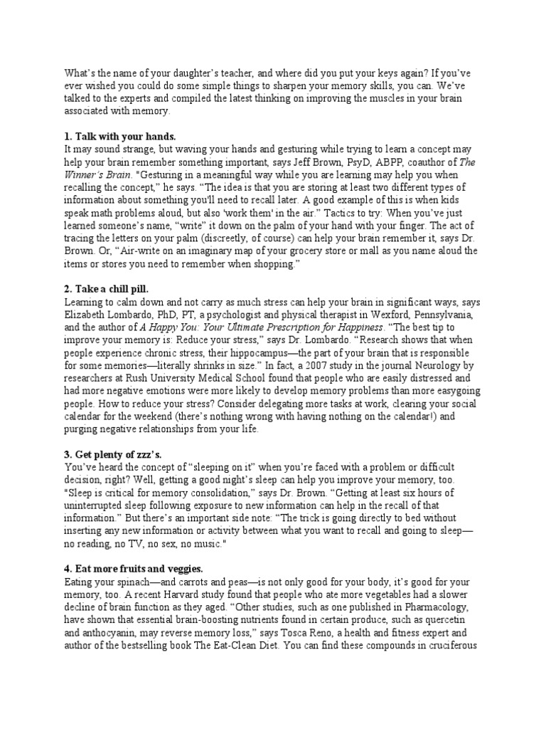 10 Tips Improving Your Memory | PDF | Memory | Mind