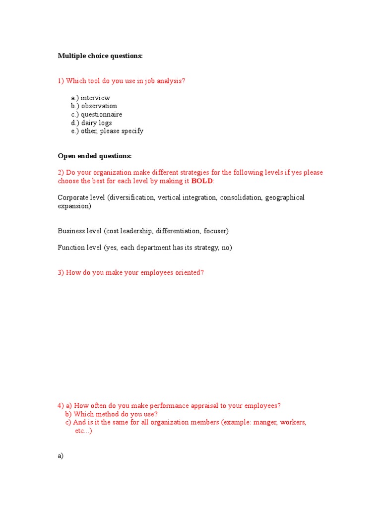 HR Strategy and Performance Survey Questions | PDF