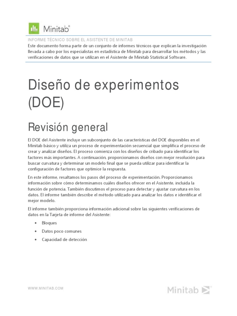 PDF Asistente para Minitab Diseño de Experimentos | PDF | Tamaño del ...