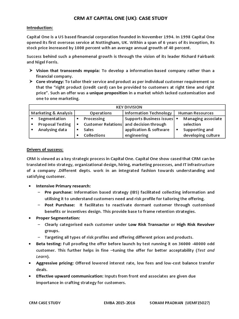 Capital One Case Study On CRM | PDF | Customer Relationship Management ...