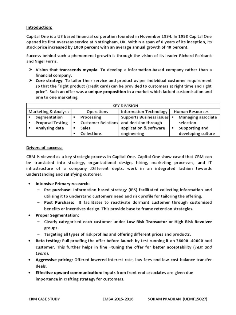 Learn) .: CRM Case Study EMBA 2015-2016 Soham Pradhan (Uemf15027) | PDF ...