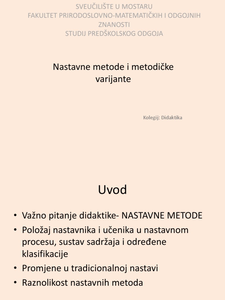 Nastavne Metode I Metodičke Varijante 1 | PDF