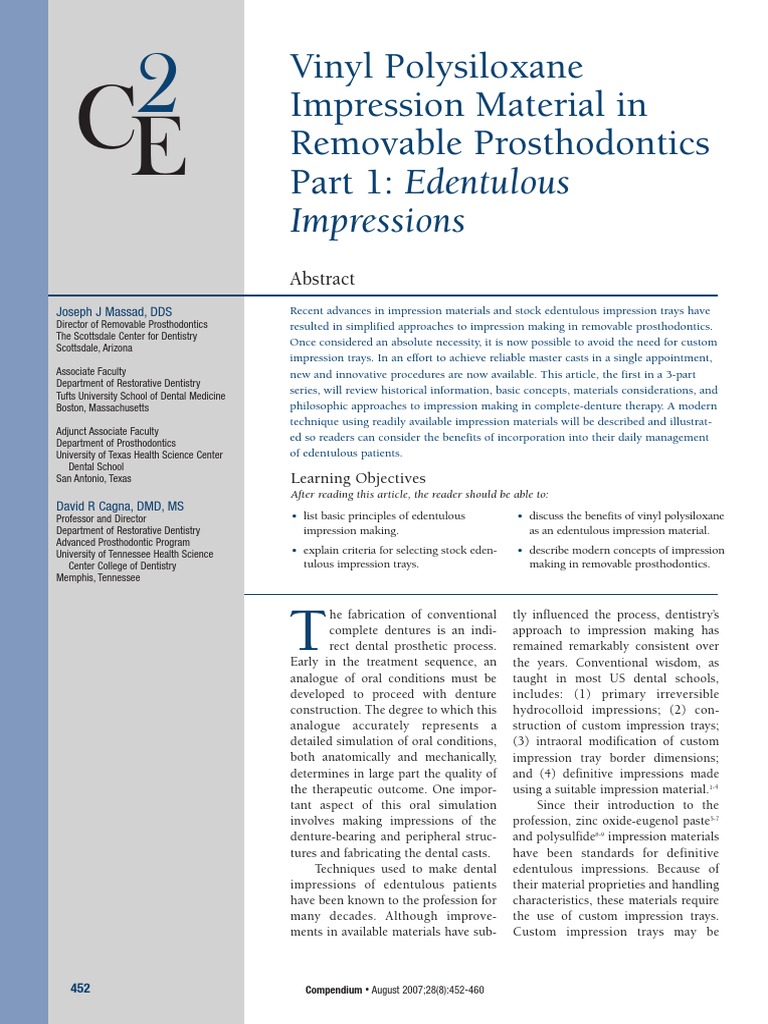 Vinyl Polysiloxane Impression Material in Removable Prosthodontics Part ...