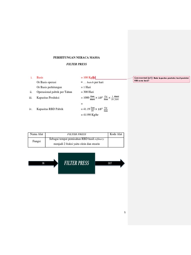 Perhitungan Neraca Massa Filter&Press KP | PDF