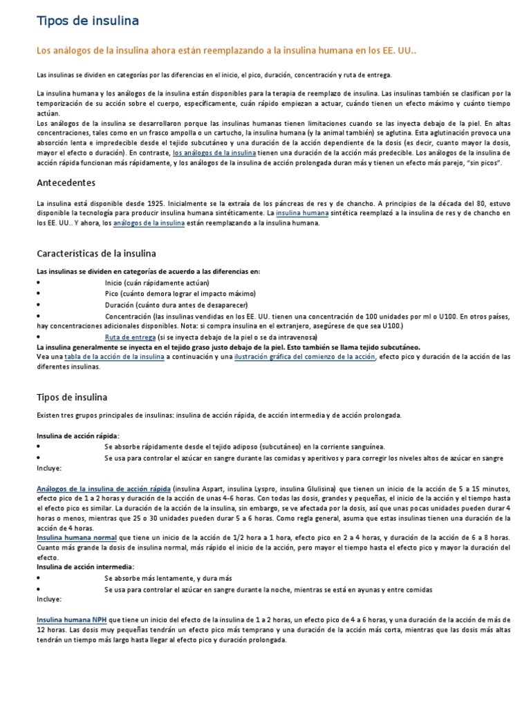 Tipos de Insulina | PDF | Insulina | Sistema endocrino