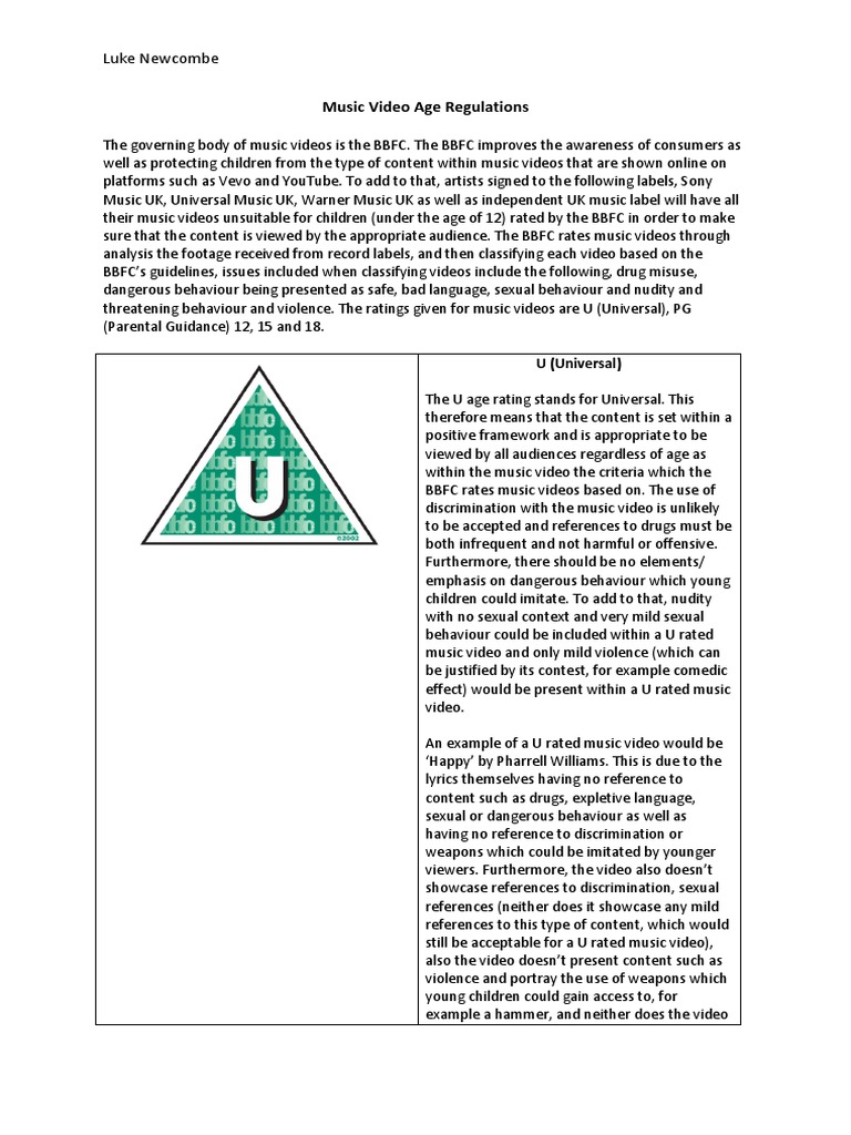 Music Video Age Ratings 1-3 | PDF | Violence