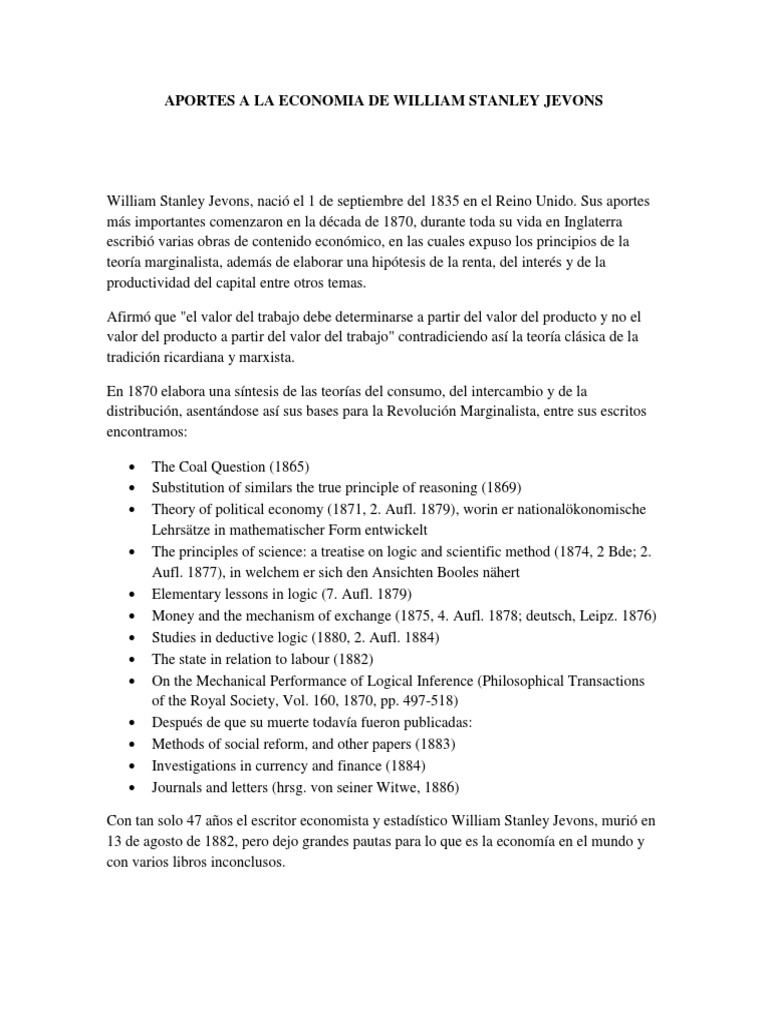 Aportes A La Economia de William Stanley Jevons