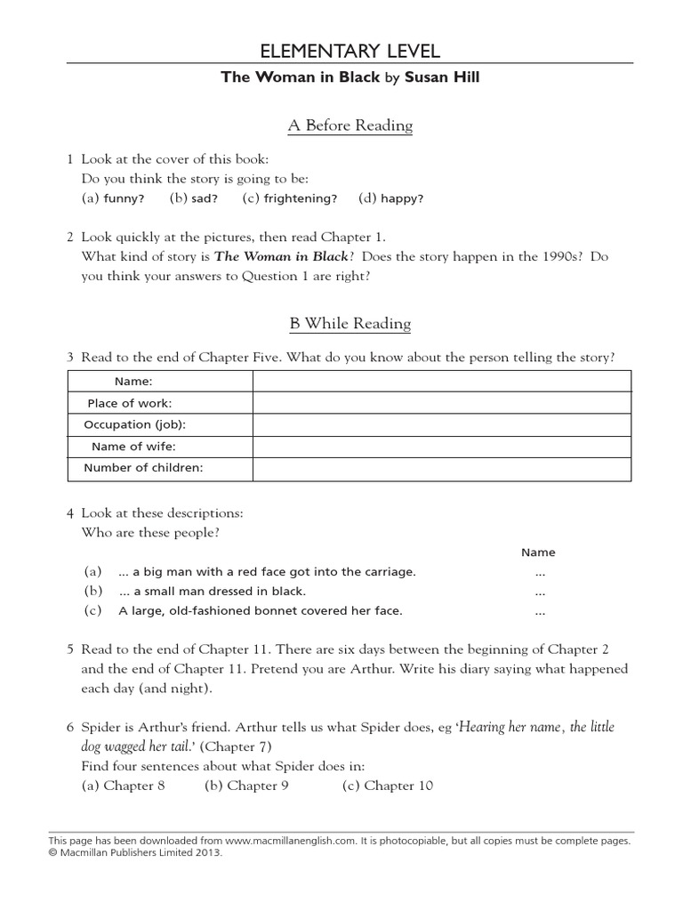The Woman in Black Worksheet | Fiction & Literature
