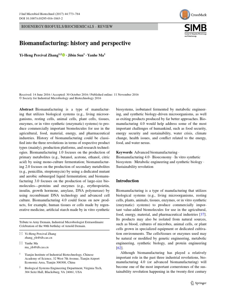 Biomanufacturing History and Perspective | PDF | Biotechnology ...
