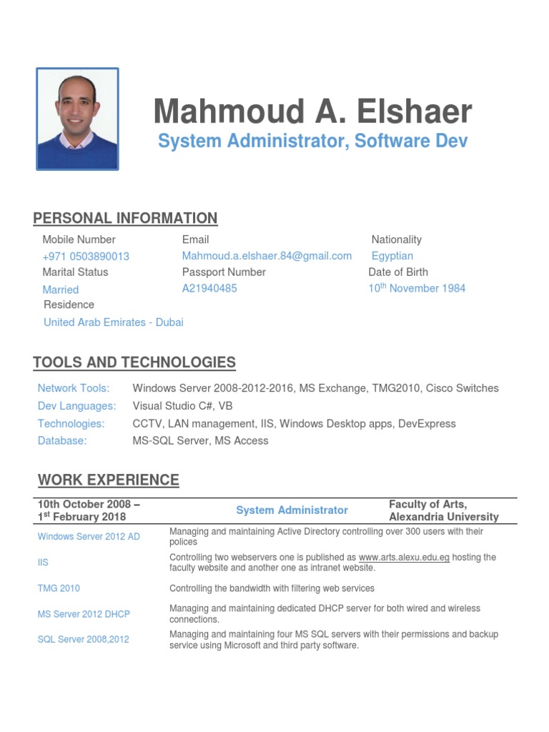 Mahmoud Elshaer Resume UAE | PDF | Language Integrated Query | Microsoft Sql Server