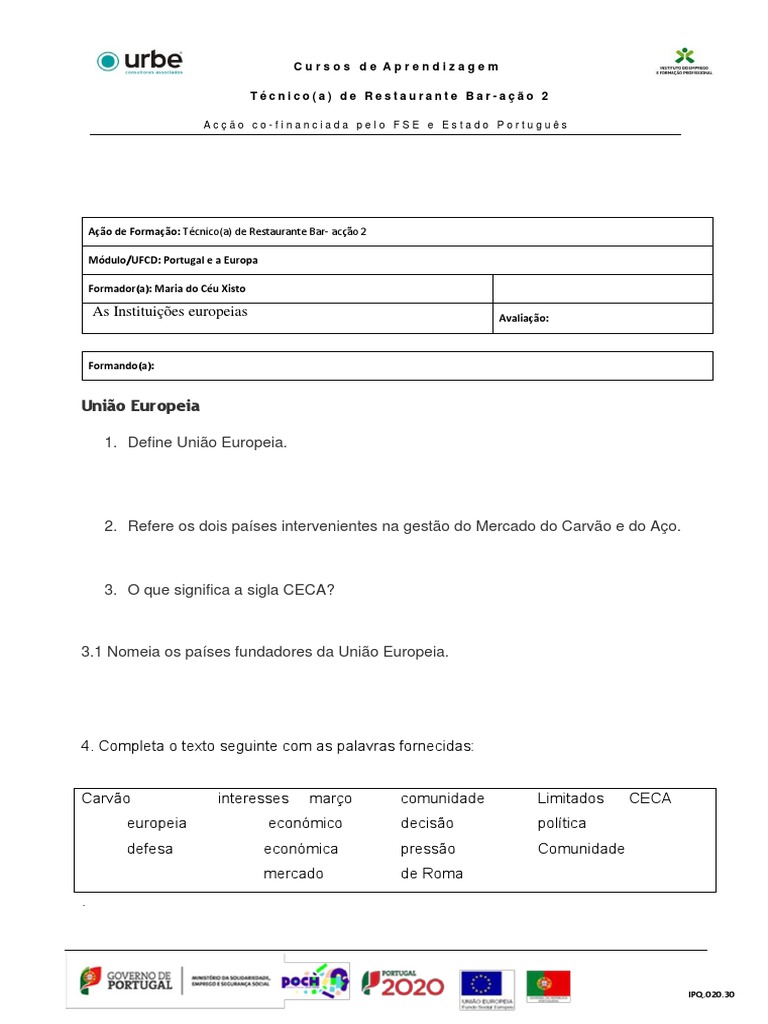 Ficha Uniao Europeia | PDF | União Europeia | Portugal