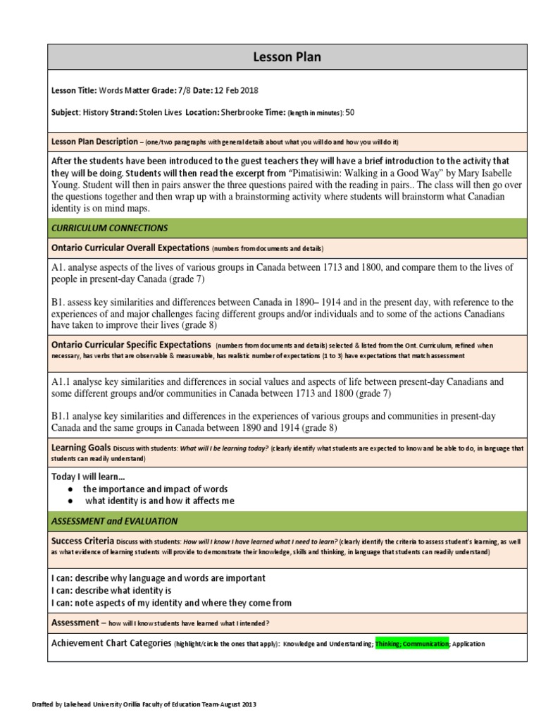 Lesson Plan: Curriculum Connections | PDF | Educational Assessment ...