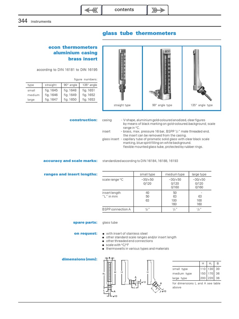 Glass Tube Thermometers: Econ Thermometers Aluminium Casing Brass ...