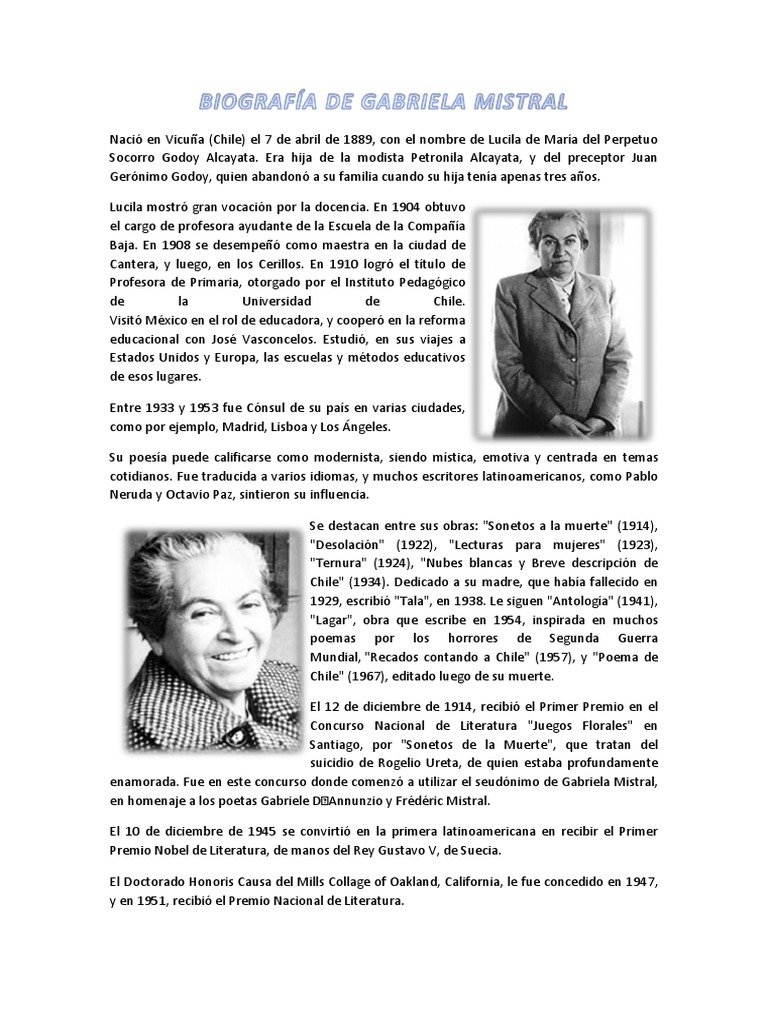 Biografía de Gabriela Mistral | PDF