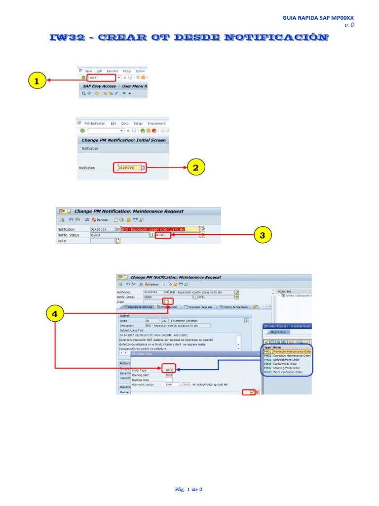 Guia Rapida Sap Mp00xx (Iw32 Crear Ot) | PDF