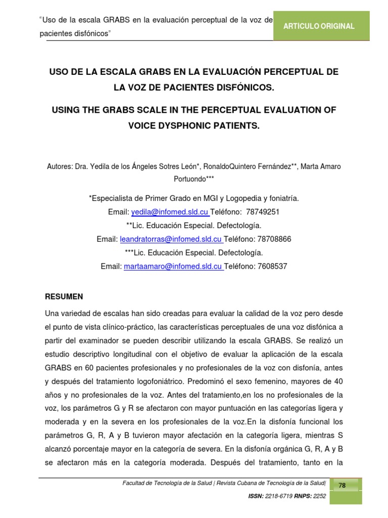 Escala GRBAS - Artigo Análise | PDF | Diagnostico medico | Estadísticas