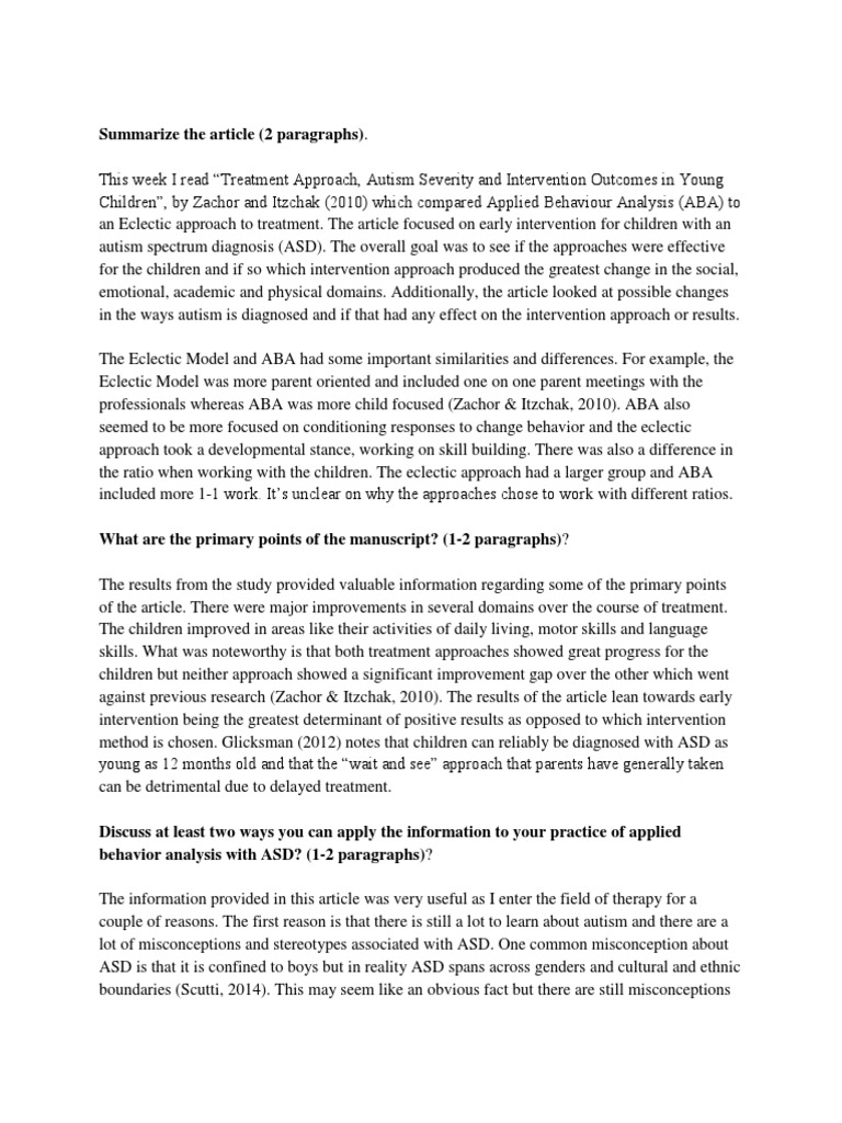 Summarize The Article (2 Paragraphs) | Download Free PDF | Autism ...