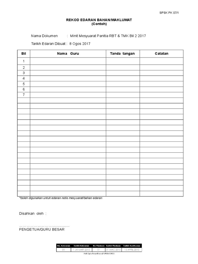 Pk07-1 Rekod Edaran 2 Contoh | PDF