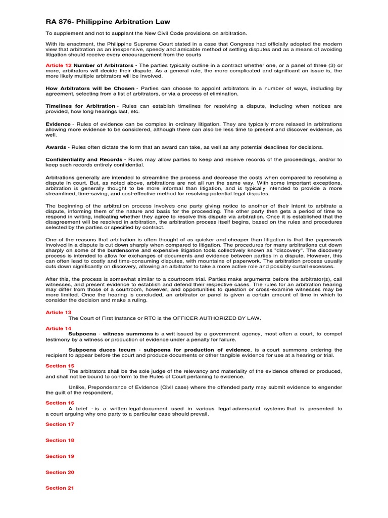 Ra 876 | PDF | Arbitration | Discovery (Law)