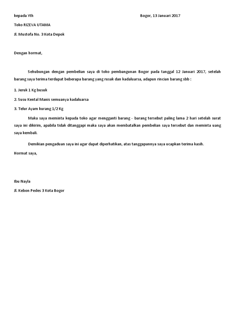 Surat Komplain Barang Kadaluarsa | PDF