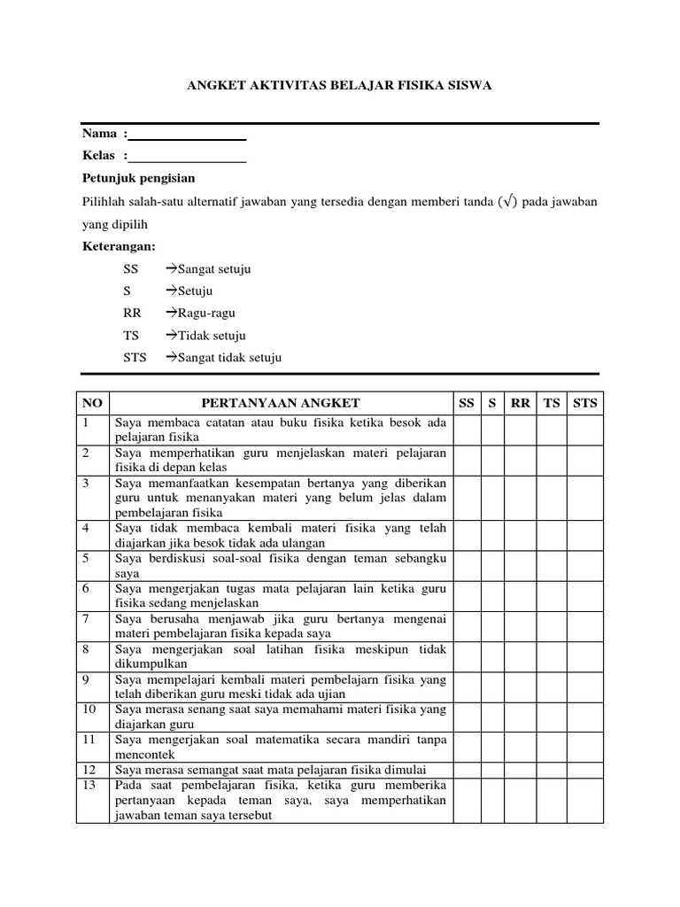 Angket Aktivitas Belajar | PDF