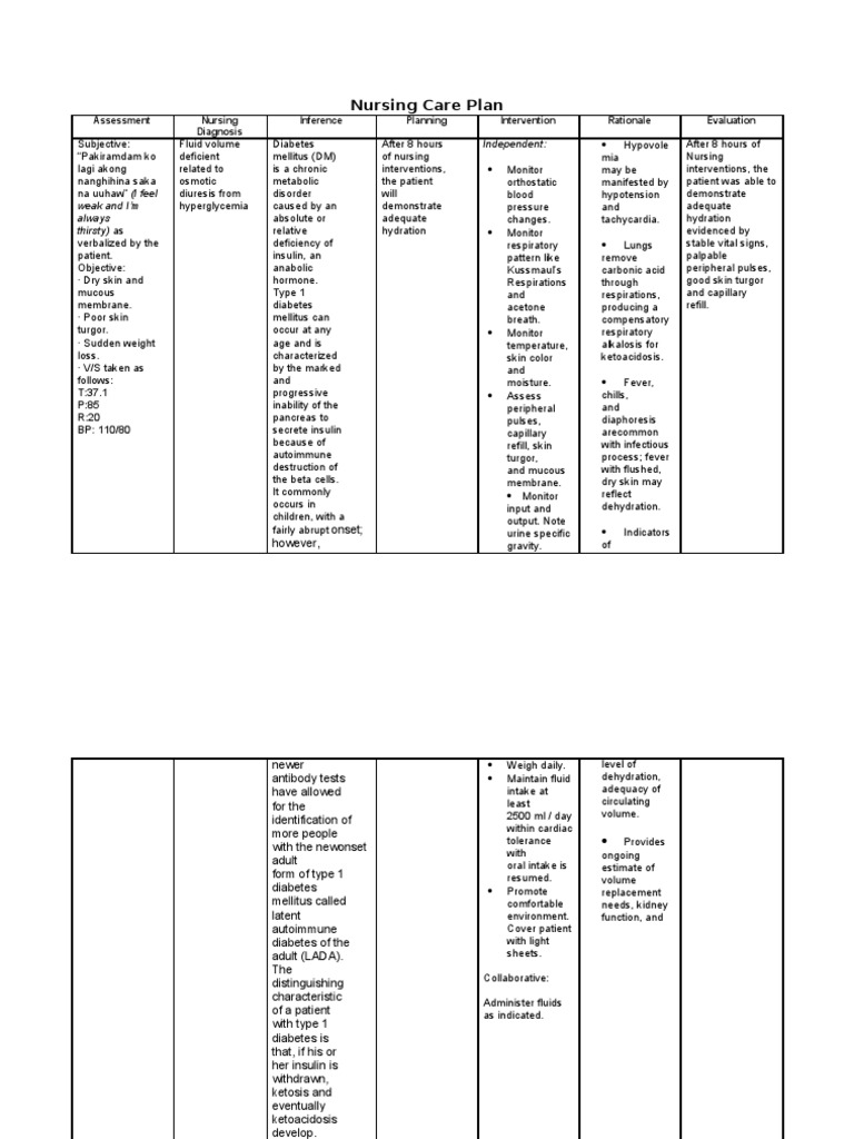 Diabetes Mellitus Nursing Care Plan | PDF | Diabetes | Breathing