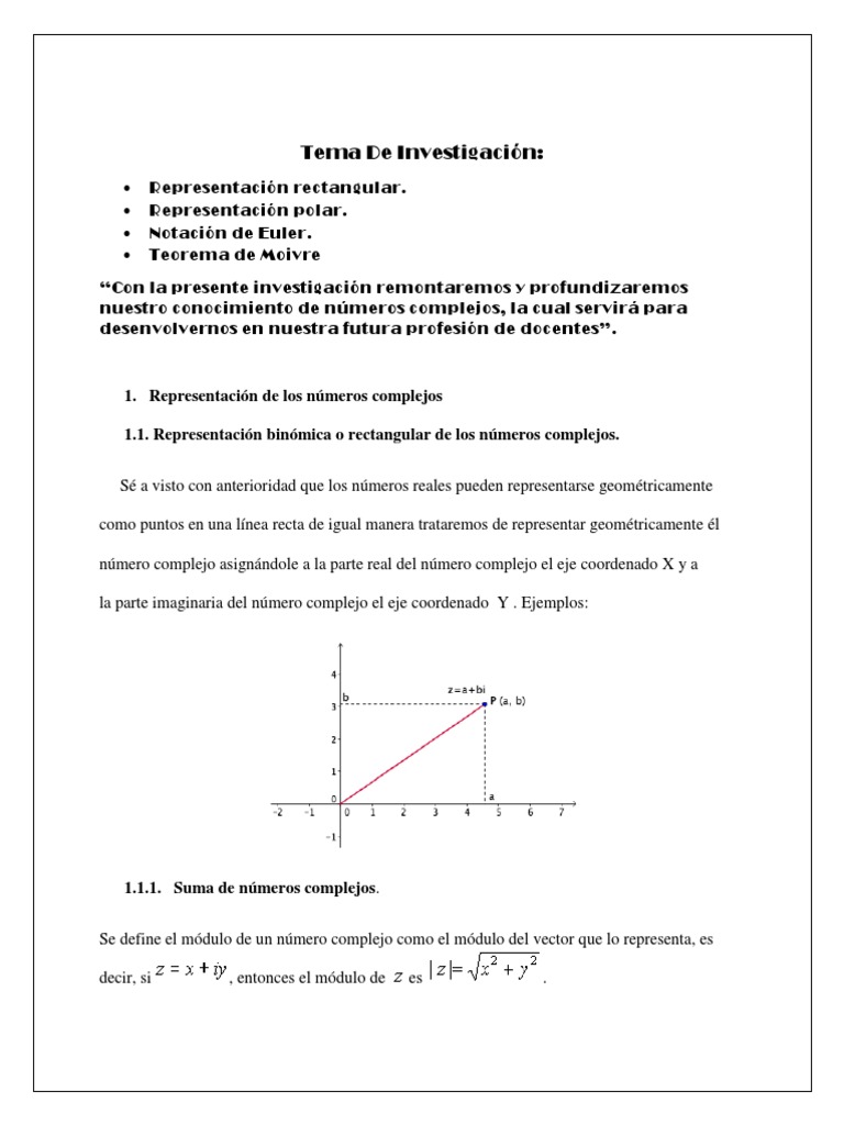 Representación Rectangular. - Representación Polar. - Notación de Euler ...