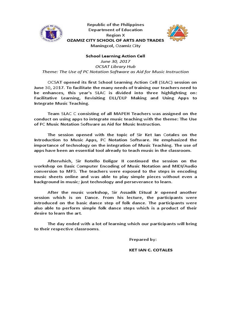 Narrative Report (SLAC - June 30, 2017) | PDF | Music Education ...