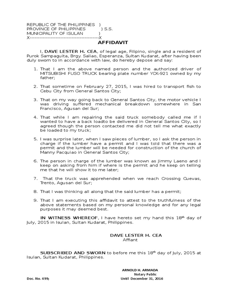 Affidavit Cea | PDF | Affidavit | Transport