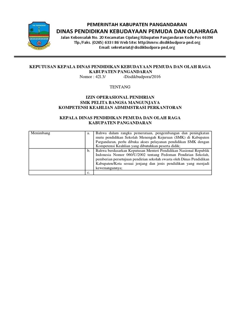 Contoh Ijin Operasional | PDF