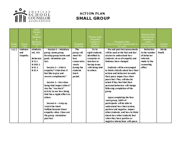 Small Group: Action Plan | Download Free PDF | Empathy | School Counselor