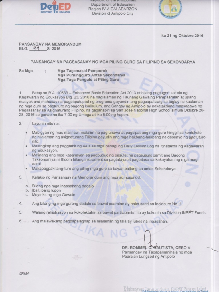 Halimbawa NG Isang Dep Ed Memorandum Order | PDF