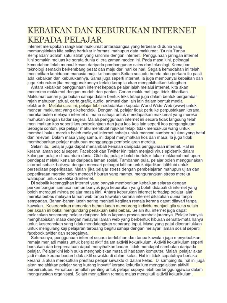 Kebaikan Dan Keburukan Internet Kepada Pelajar | PDF
