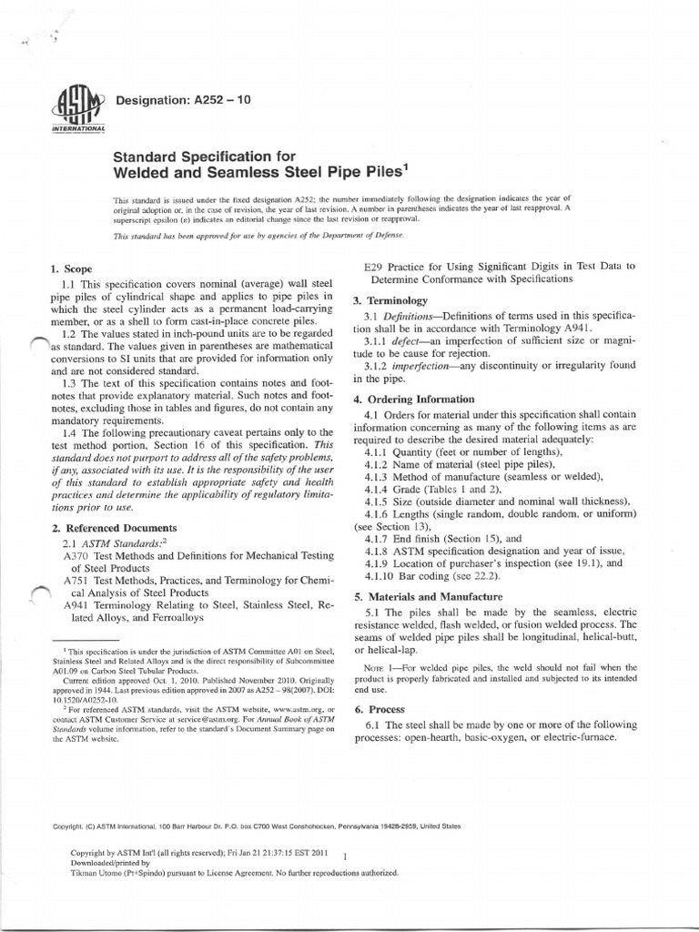 ASTM A252 (Versi 2010) | PDF | Welding | Construction