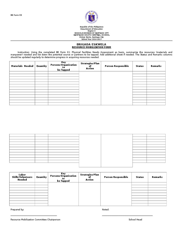 Be Form 3 Resource Mobilization Form | PDF