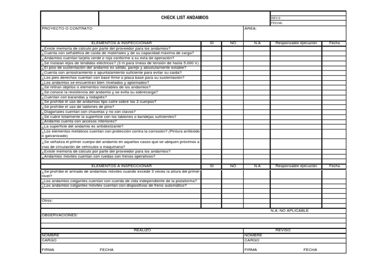 Check List Andamios | PDF | Andamio | Science