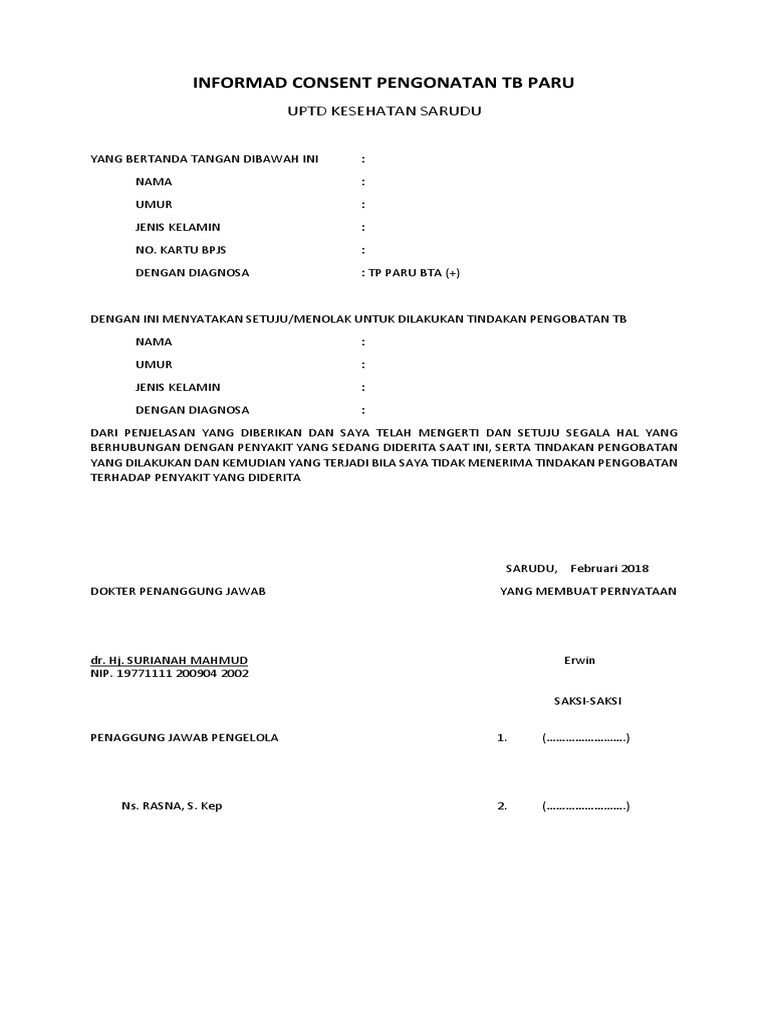 Persetujuan Informed Consent TB Paru | PDF | Hukum
