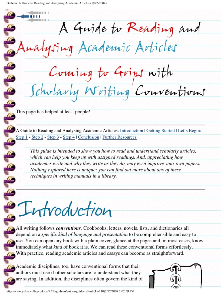 A Guide To Reading and Analysing Academic Articles | PDF | Humanities ...