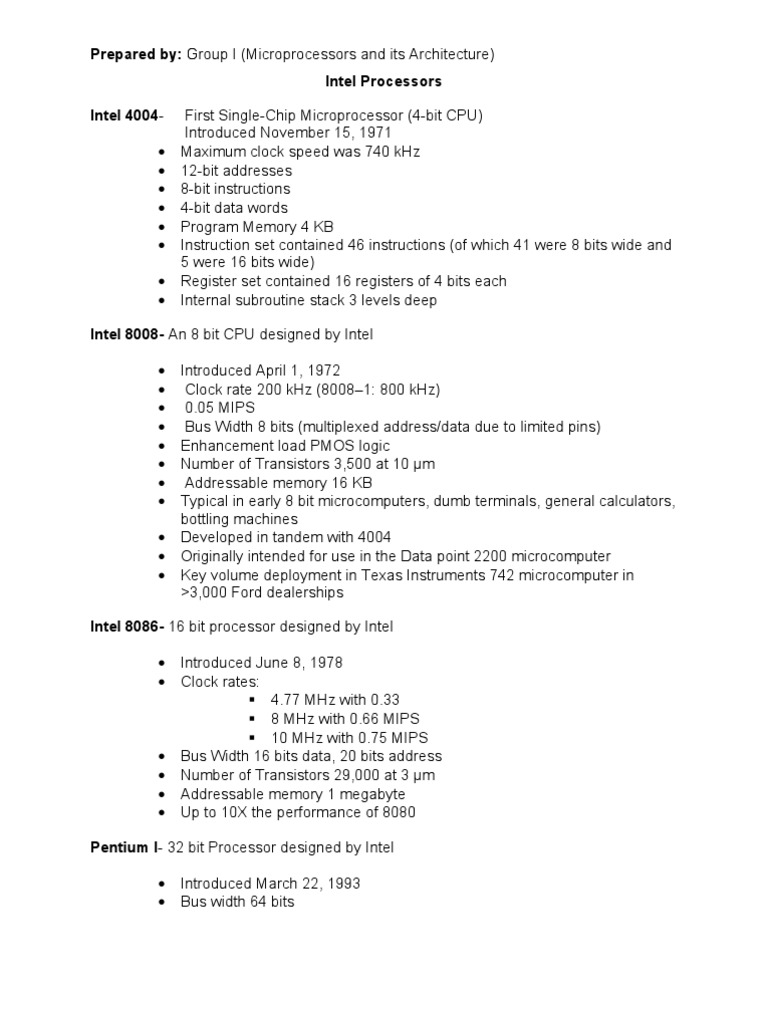 History Intel Processors | PDF | Advanced Micro Devices | Central Processing Unit