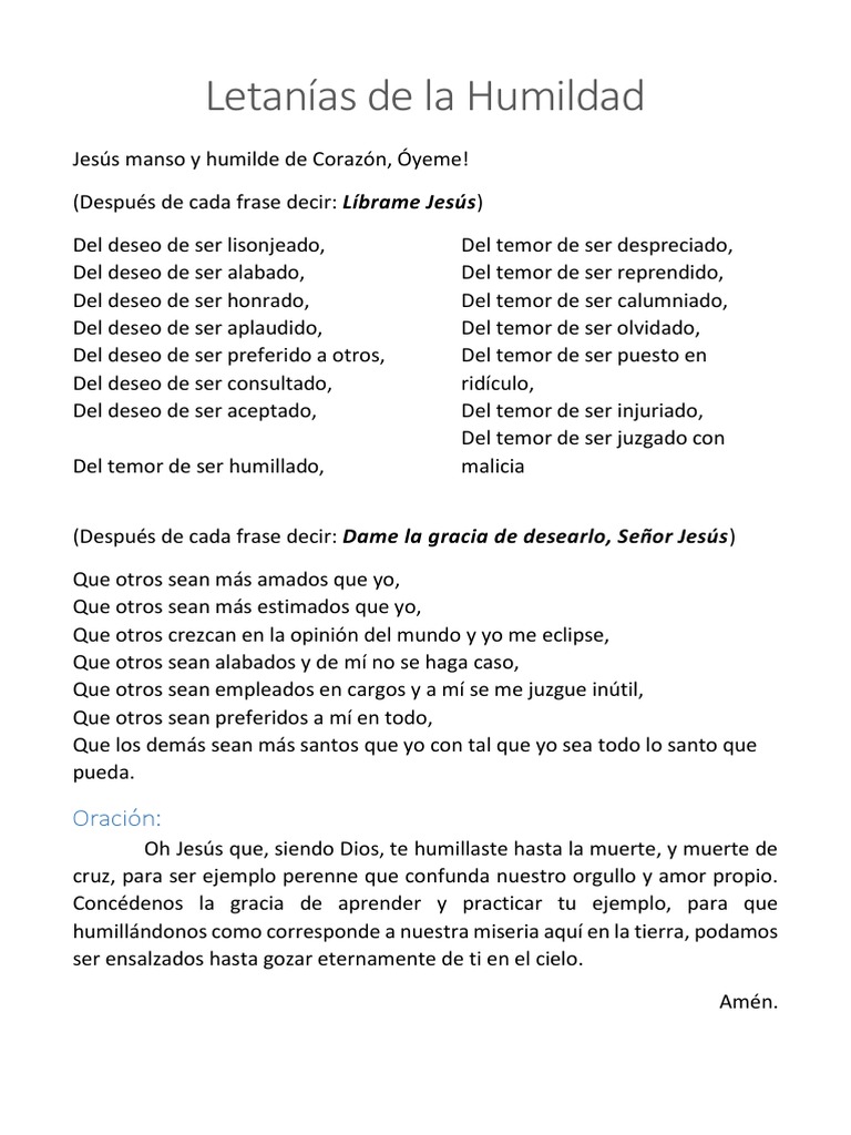 Letanías de La Humildad | Orgullo | Oración
