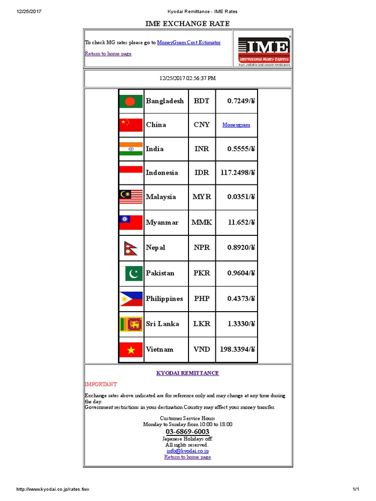 Kyodai Remittance - IME Rates | PDF | Renminbi | Financial Markets