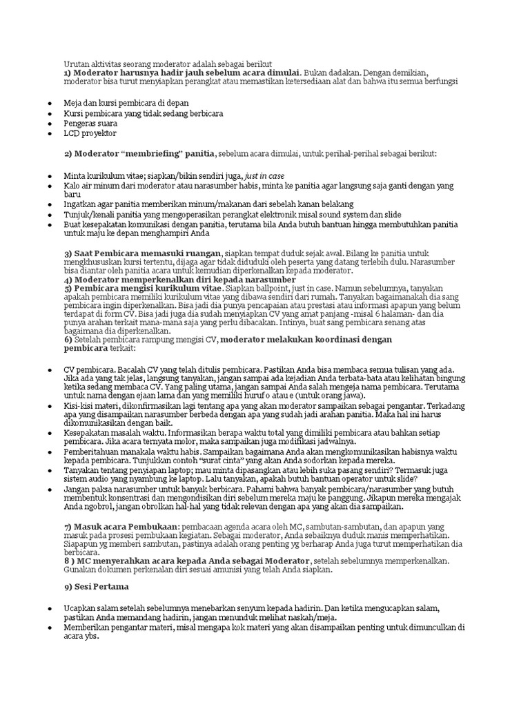 Urutan Tugas Seorang Moderator | PDF