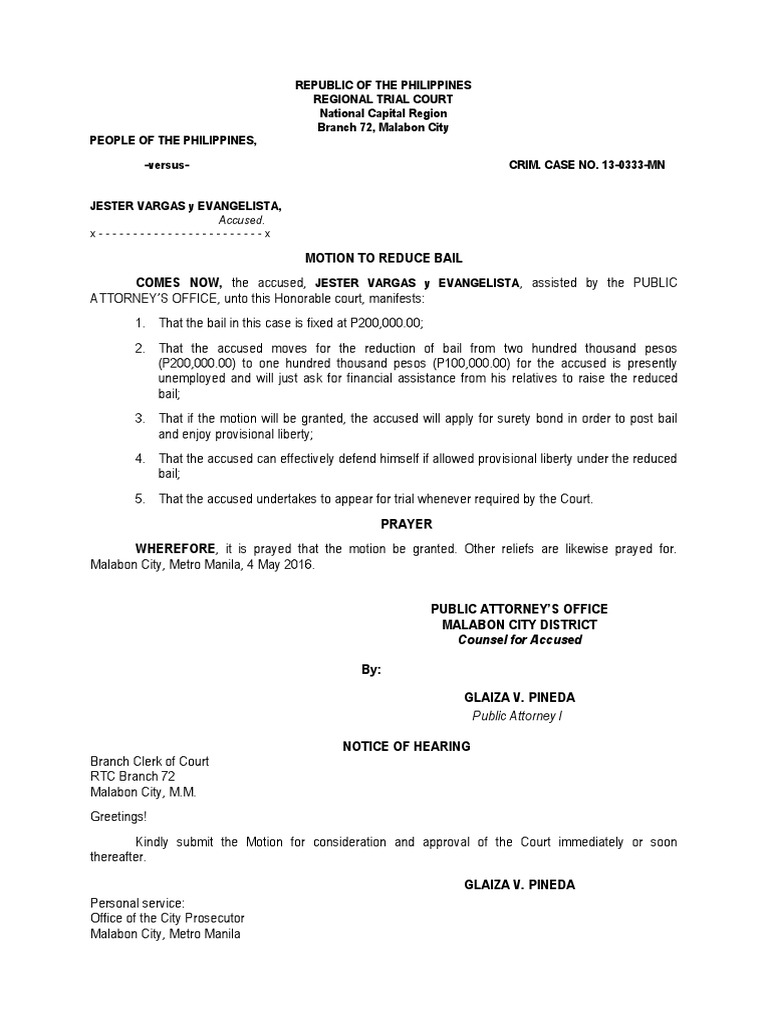 Motion to Reduce | Bail | Courts