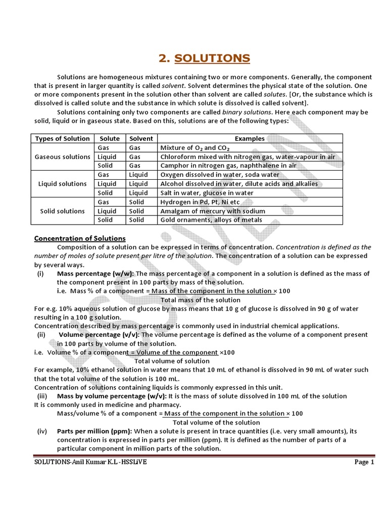 Solutions Anil Hsslive | PDF | Solution | Solubility