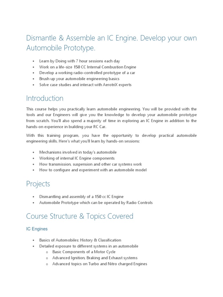 Brouchure For Workshop | PDF | Internal Combustion Engine | Car