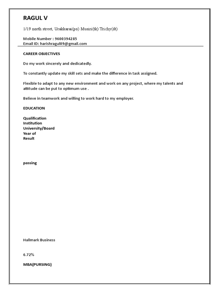 Ragul V: Career Objectives | PDF