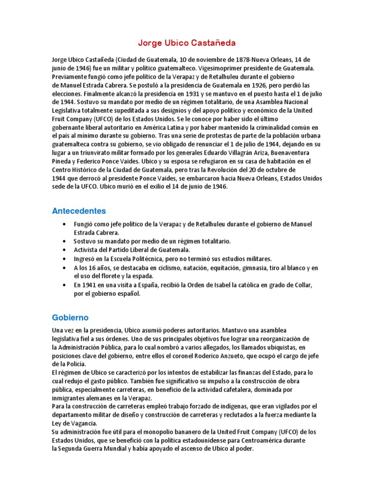 Biografía de Jorge Ubico Castañeda | PDF | Guatemala | Gobierno