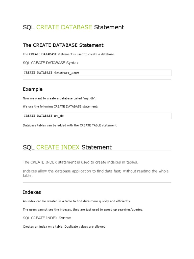 Create Database: SQL Statement | Download Free PDF | Computing And Information Technology ...